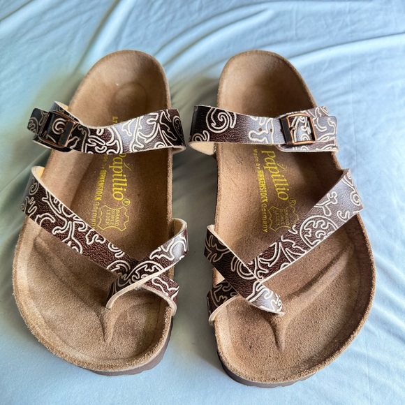 Papillio | Shoes | Birkenstockpapillio Brown And Cream Patterned Strapy ...
